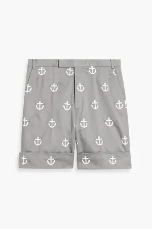 Thom Browne Embroidered Cottontwill Shorts - Gray