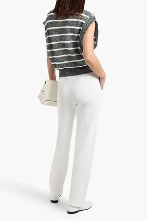Brunello Cucinelli Sequin-embellished Striped Linen-blend Vest