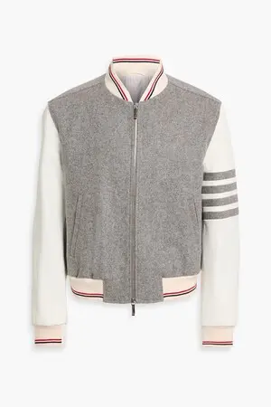 Thom Browne Striped Leather And Wool Bomber Jacket