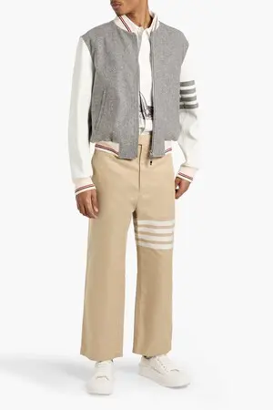 Thom Browne Striped Leather And Wool Bomber Jacket