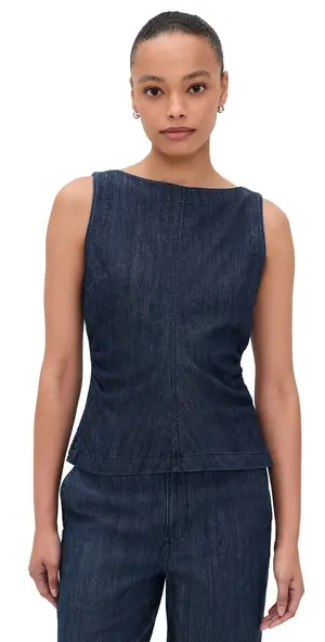 Madewell Denim Ruched Boat Neck Shell Top