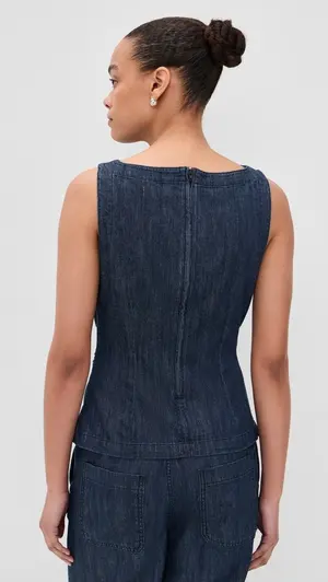 Madewell Denim Ruched Boat Neck Shell Top