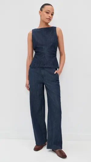 Madewell Denim Ruched Boat Neck Shell Top
