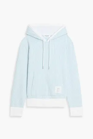Thom Browne Striped Cottonseersucker Hoodie - Sky Blue