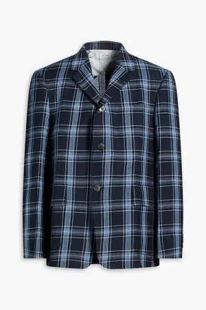 Thom Browne Checked Wool And Linenblend Blazer - Midnight Blue