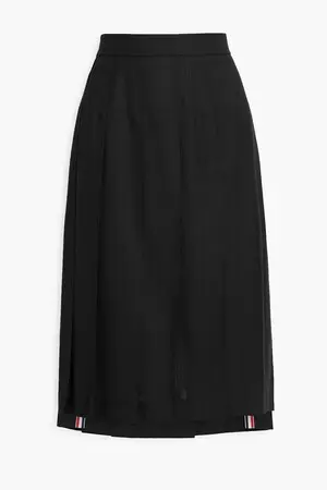 Thom Browne Pleated Grain De Poudre Wool Midi Skirt - Black