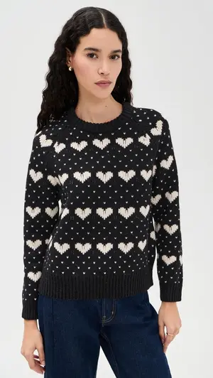 The Great. Heart Print Wool-blend Crewneck Sweater