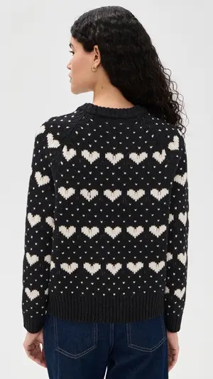 The Great. Heart Print Wool-blend Crewneck Sweater