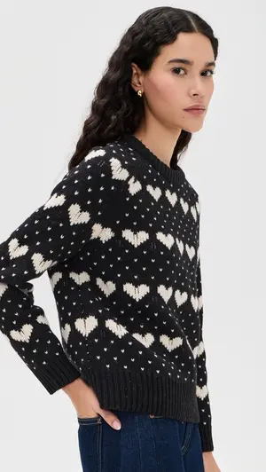 The Great. Heart Print Wool-blend Crewneck Sweater