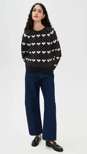 The Great. Heart Print Wool-blend Crewneck Sweater