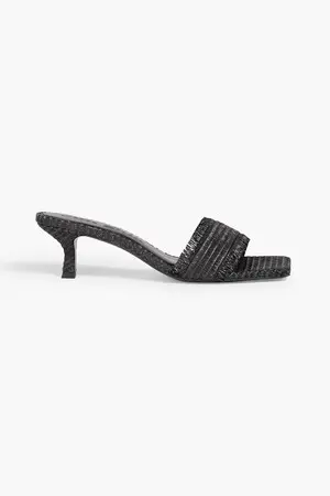 Cult Gaia Ada Fringed Faux Raffia Mules - Black