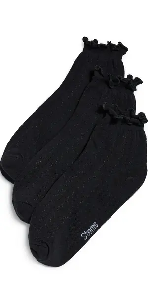 STEMS Pointelle Mid Crew Socks 3 Pack - Black