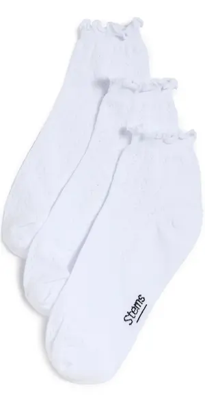 STEMS Pointelle Mid Crew Socks 3 Pack - Ivory