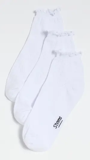 STEMS Pointelle Mid Crew Socks 3 Pack - Ivory