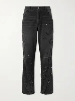 SATOSHI NAKAMOTO Enduro Straight-leg Paint-splattered Jeans - Black