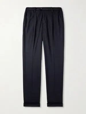 Thom Sweeney Straight-leg Pleated Wool-blend Jersey Trousers - Blue
