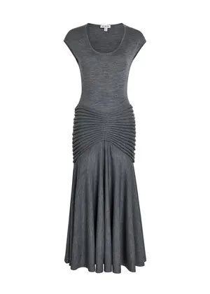 Alaïa Sculpting Ruched Wool Midi Dress