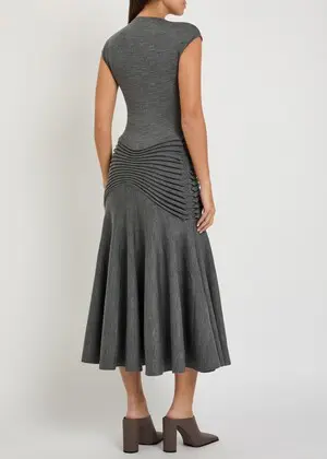 Alaïa Sculpting Ruched Wool Midi Dress