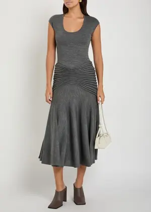Alaïa Sculpting Ruched Wool Midi Dress
