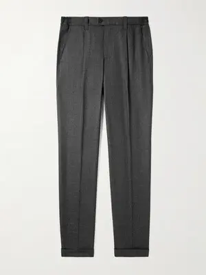 Thom Sweeney Straight-leg Pleated Wool-blend Flannel Trousers - Gray