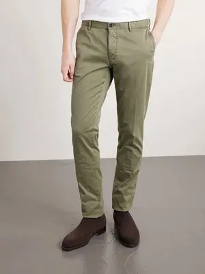 SLOWEAR Slim-fit Tapered Stretch-cotton Gabardine Trousers - Green