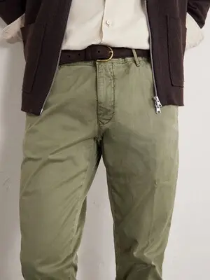 SLOWEAR Slim-fit Tapered Stretch-cotton Gabardine Trousers - Green