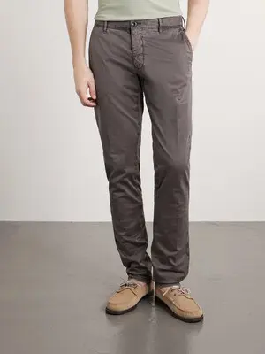 SLOWEAR Slim-fit Tapered Stretch-cotton Gabardine Trousers - Brown