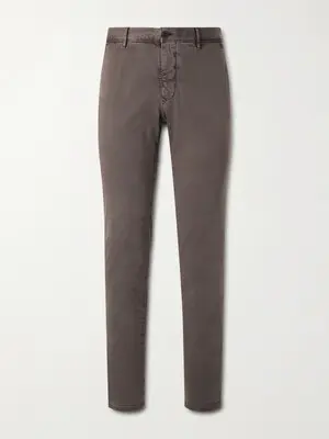 SLOWEAR Tapered Stretch-cotton Gabardine Trousers - Brown