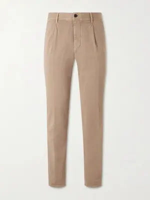 SLOWEAR Tapered Pleated Cotton-blend Gabardine Trousers - Neutrals
