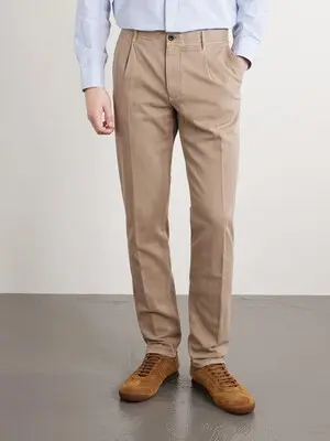 SLOWEAR Tapered Pleated Cotton-blend Gabardine Trousers - Neutrals