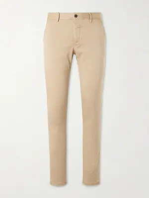 SLOWEAR Slim-fit Tapered Stretch-cotton Gabardine Trousers - Neutrals