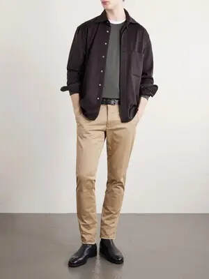 SLOWEAR Slim-fit Tapered Stretch-cotton Gabardine Trousers - Neutrals
