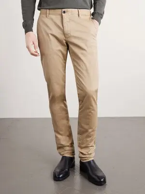 SLOWEAR Slim-fit Tapered Stretch-cotton Gabardine Trousers - Neutrals