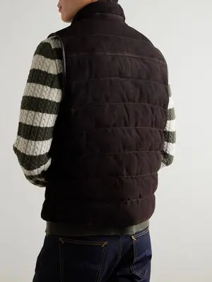 Mr P. Leather-trimmed Padded Quilted Suede Gilet