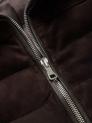 Mr P. Leather-trimmed Padded Quilted Suede Gilet