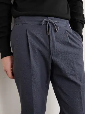 SLOWEAR Tapered Cotton-blend Seersucker Trousers