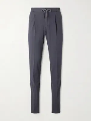 SLOWEAR Tapered Cotton-blend Seersucker Trousers - Gray
