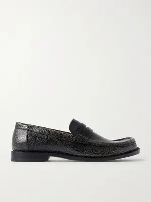 Loewe Campo Cracked-leather Loafers - Black