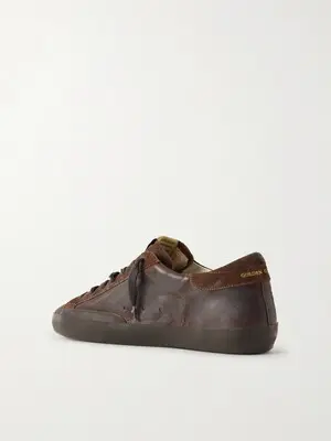 GOLDEN GOOSE Super-star Distressed Suede-trimmed Leather Sneakers - Brown