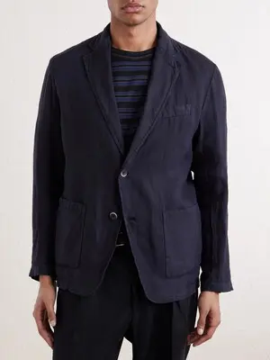 Altea Aaron Garment-dyed Linen Blazer - Blue