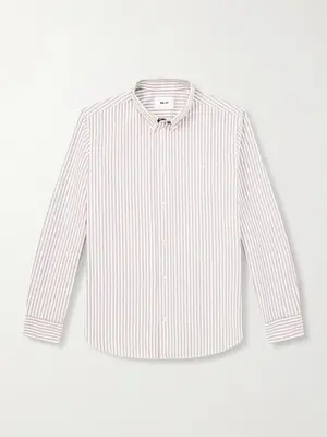 Nn07 Colby 5910 Button-down Collar Logo-embroidered Striped Organic Cotton Shirt - Brown
