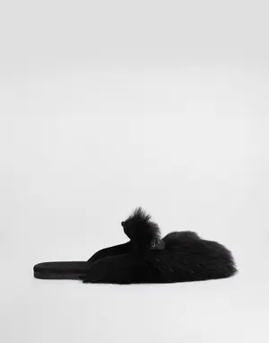 Dolce & Gabbana Shearling And Suede Slippers - Black