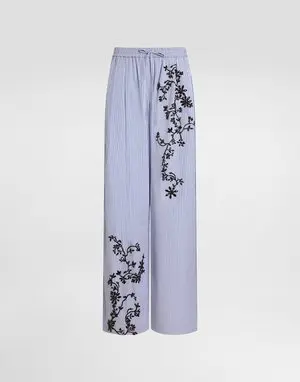 Dolce & Gabbana Striped Poplin Trousers With Flowers Embroidery - Multicolor