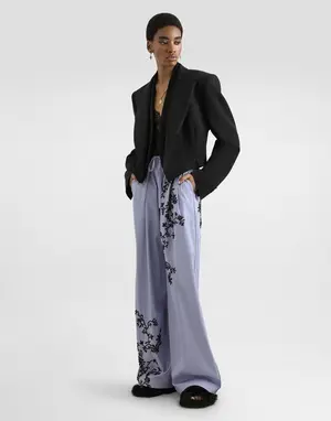 Dolce & Gabbana Striped Poplin Trousers With Floral Embroidery