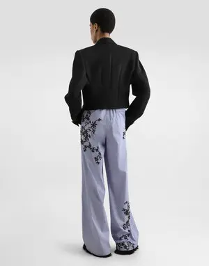 Dolce & Gabbana Striped Poplin Trousers With Floral Embroidery