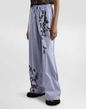 Dolce & Gabbana Striped Poplin Trousers With Floral Embroidery