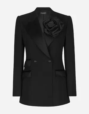 DOLCE & GABBANA Double-breasted Woolen Jacket With Flower Appliqué
