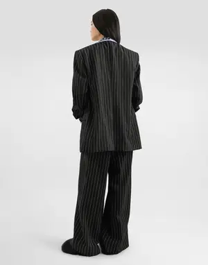 Dolce & Gabbana Pinstripe Trousers In Virgin Wool And Linen