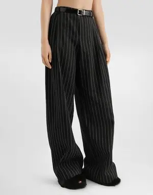 Dolce & Gabbana Pinstripe Trousers In Virgin Wool And Linen