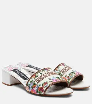 Dolce & Gabbana Floral Leather-trimmed Mules - White